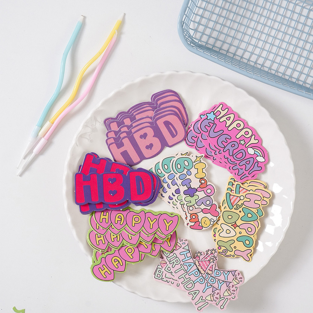 60pcs/set Korean version love cake decoration card HBD smiling face ...