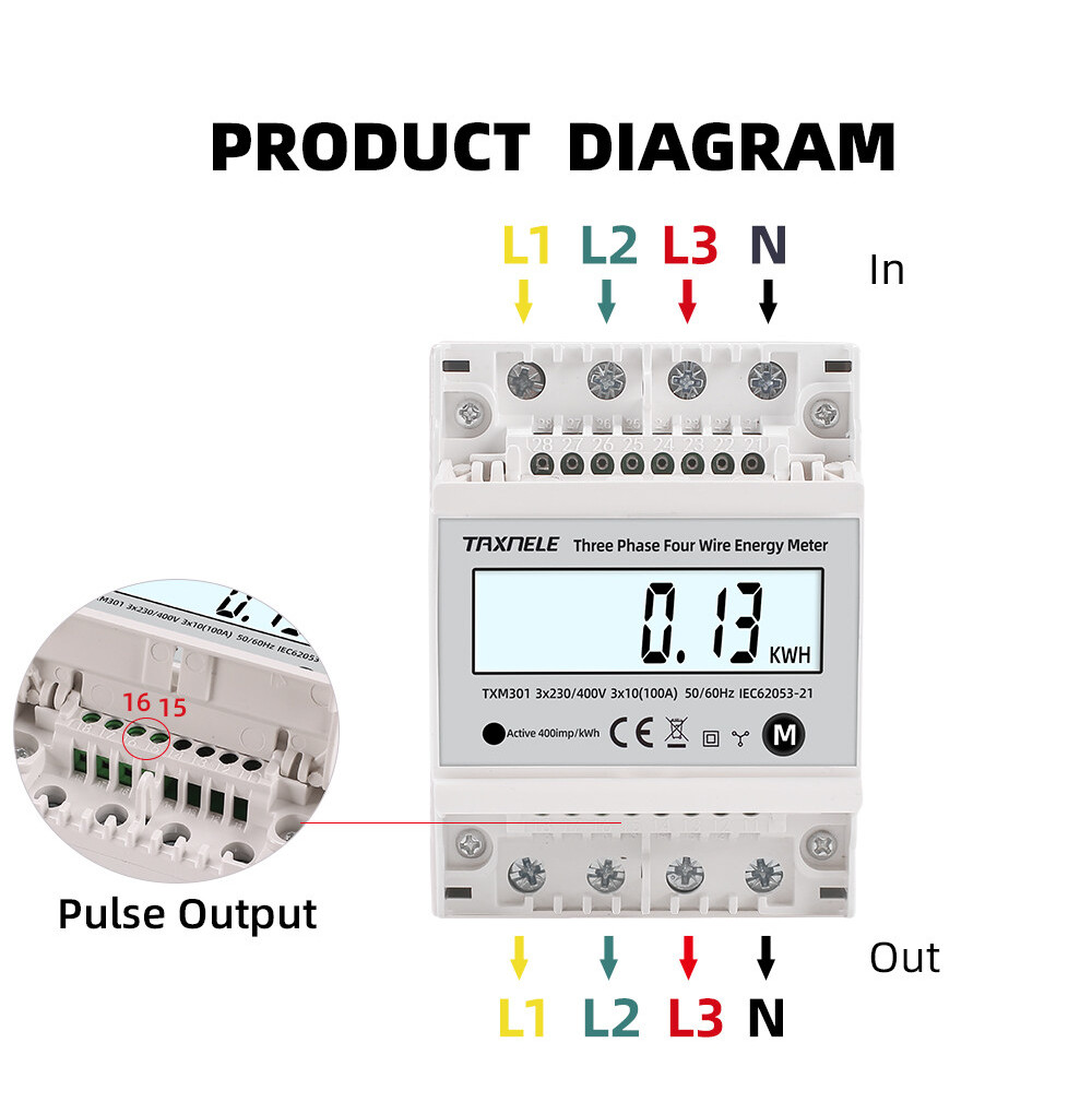 3 Phase Bidirectional Energy Meter Multifunction AC 380V KWH Voltage ...