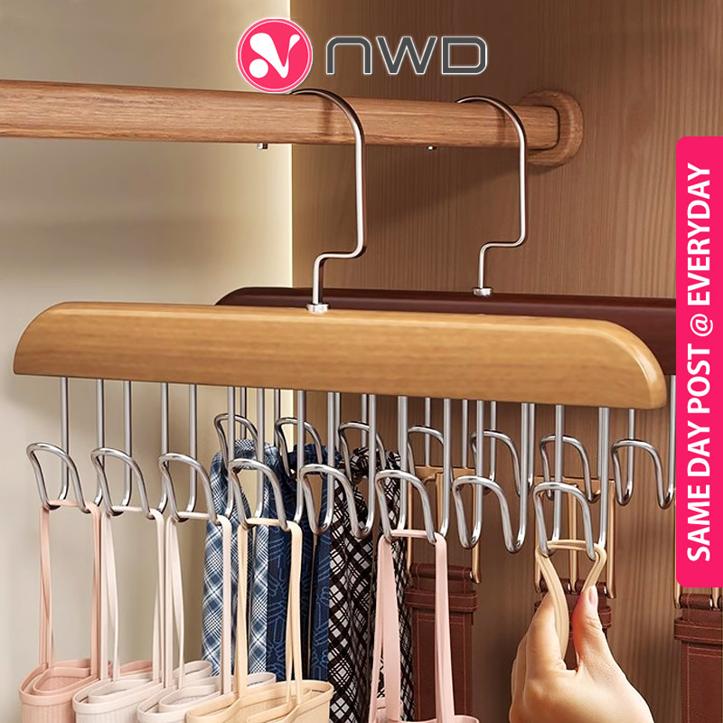 𝗢𝗣𝗧𝗜𝗠𝗜𝗭𝗘 𝗦𝗣𝗔𝗖𝗘 》 8 Hooks Solid Wood Hanger Clothes Sling Belt Neck Tie ...