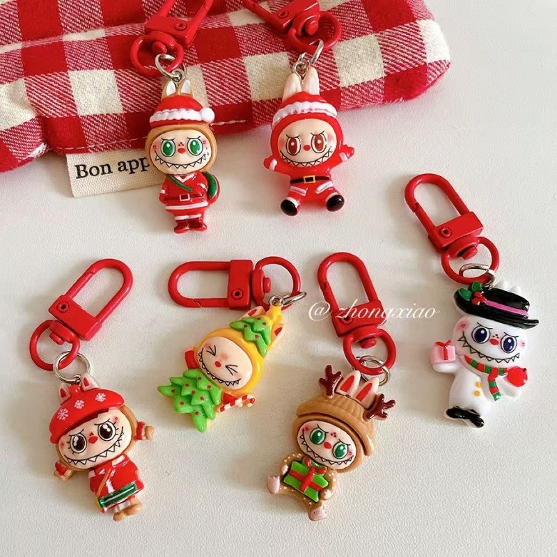 POPMART POP MART Cute Christmas Labub Keychain Student Cartoon Backpack ...