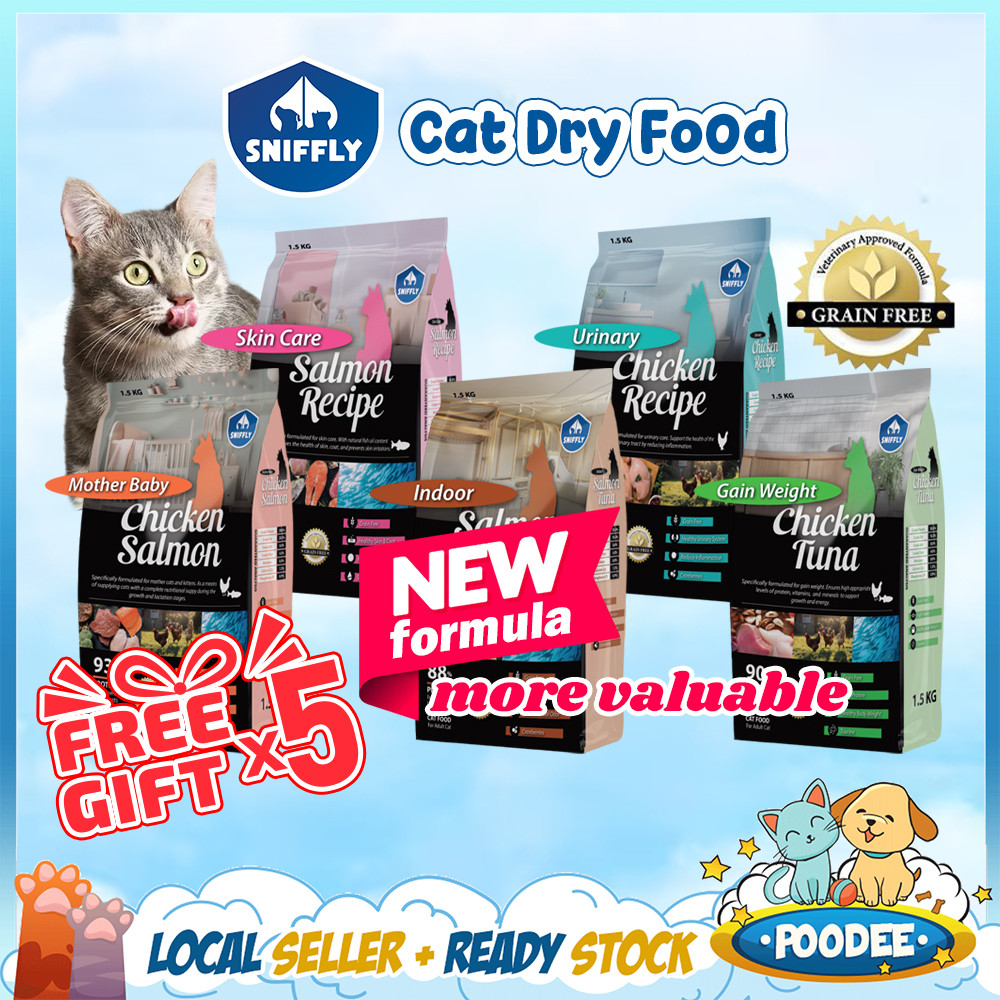POODEE Sniffly Cat Dry Food 1.5kg Grain Free Skin Care Weight Gain ...