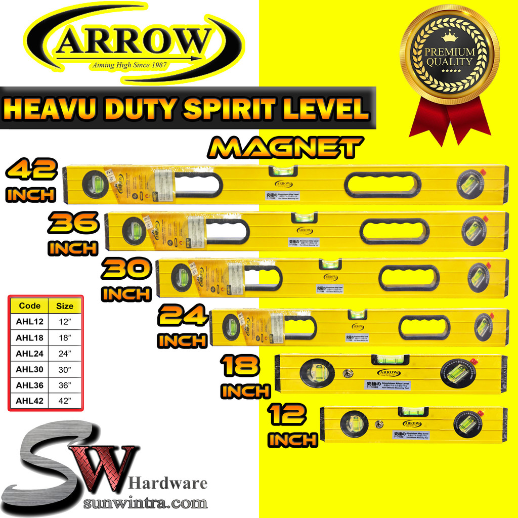 ARROW HEAVY DUTY SPIRIT LEVEL WITH MAGNET [6 DIFFERENT SIZE AVAILABLE ...