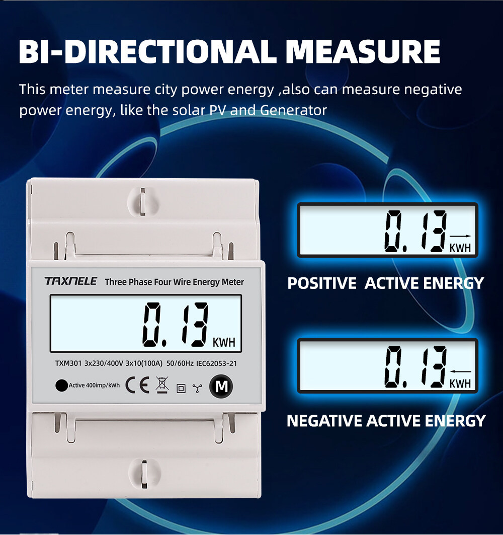3 Phase Bidirectional Energy Meter Multifunction AC 380V KWH Voltage ...