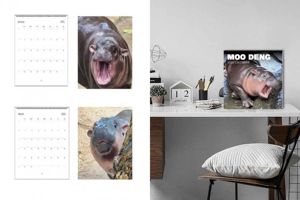 greensea| Adorable Animal Calendar 2025 Cute Pygmy Hippo Wall Calendar ...