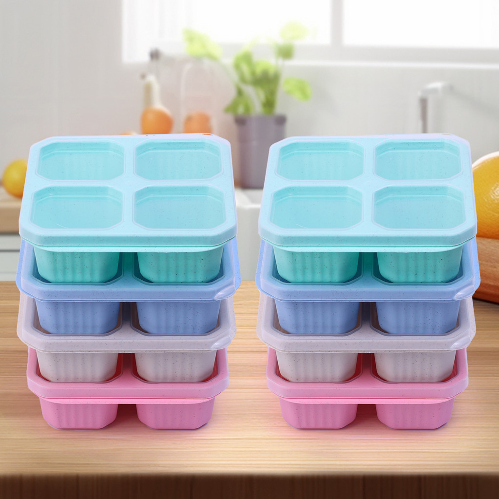 Reusable Square Wheat Straw Storage Box - 4 Compartment Refrigerator ...