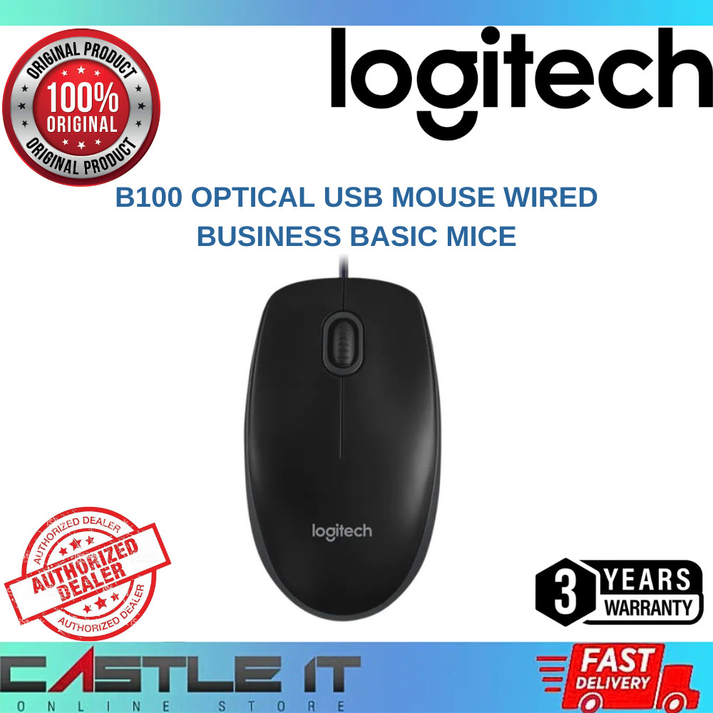 Logitech B100 Optical USB Mouse Wired 800 DPI Ambidextrous Design ...