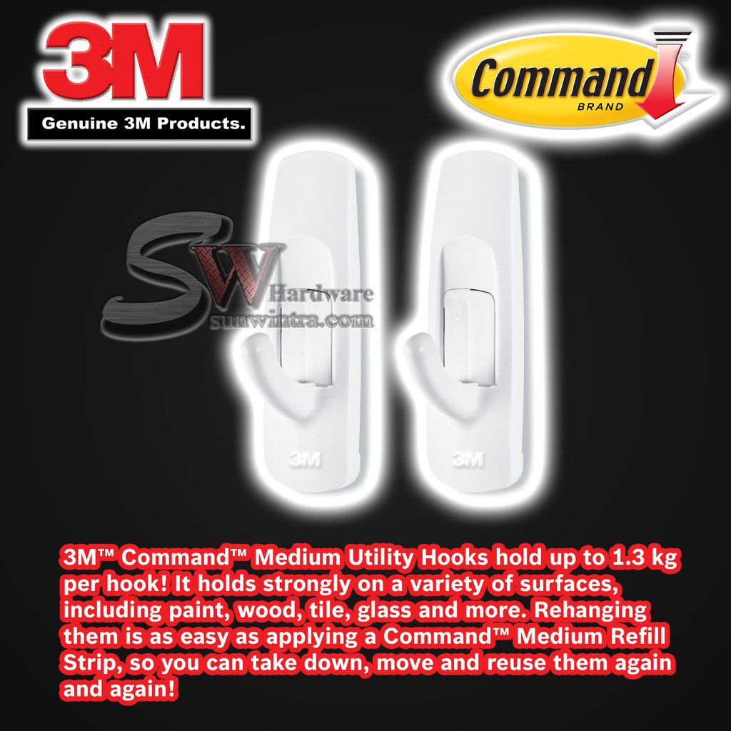 3M MEDIUM UTILITY HOOK #17001 White, 2/Pack | Shopee Malaysia