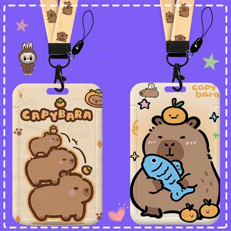 Cartoon Capybara Lanyards and Name Tags Thick Transparent Card ...