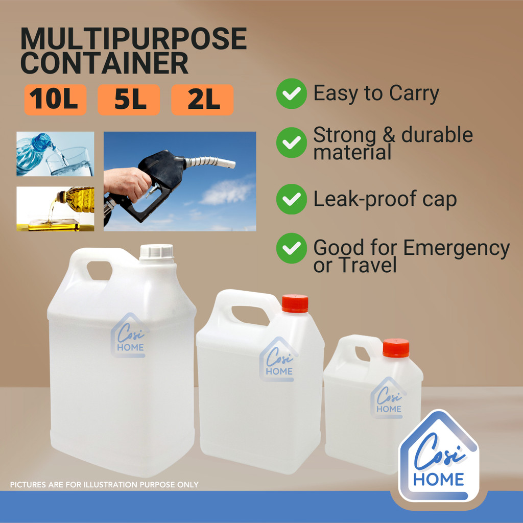 2L / 5L / 10L HDPE Clear Plastic Tank Bottle with Lid for Multipurpose ...