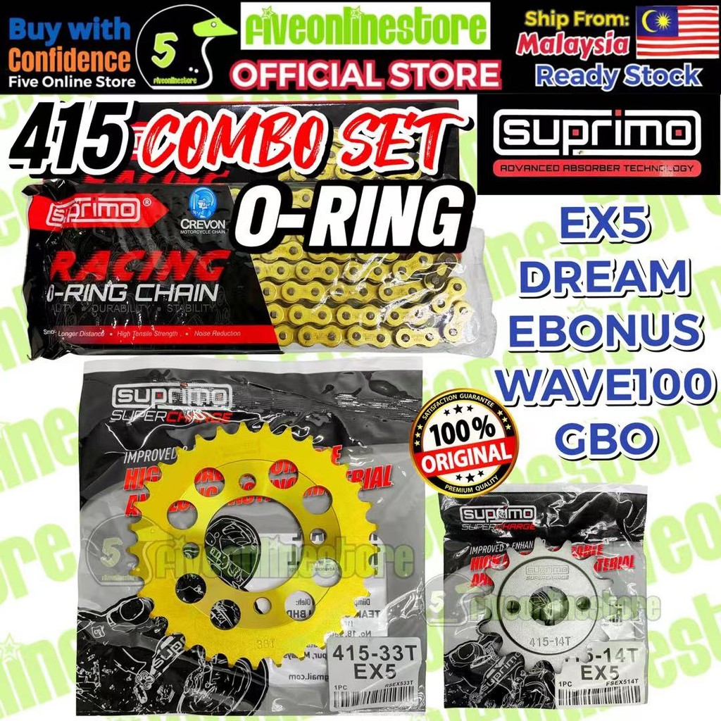 Suprimo Crevon 415 Sprocket Set With Gold Chain For EX5 DREAM HP GBO E ...