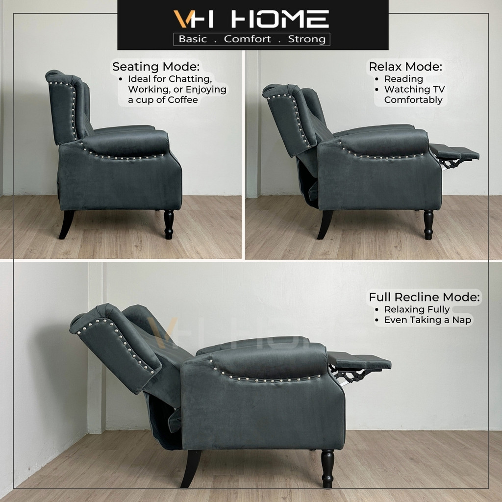 VH LEXIS Single Recliner Sofa 1 Seater Wing Chair Velvet Living Room ...