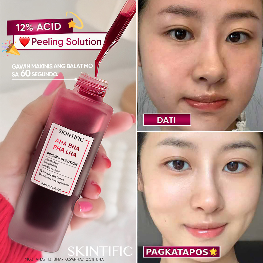 [2PCS] SKINTIFIC 12% AHA BHA PHA LHA Peeling Solution Serum Whitening Brightening- 30ml+ 5X ...