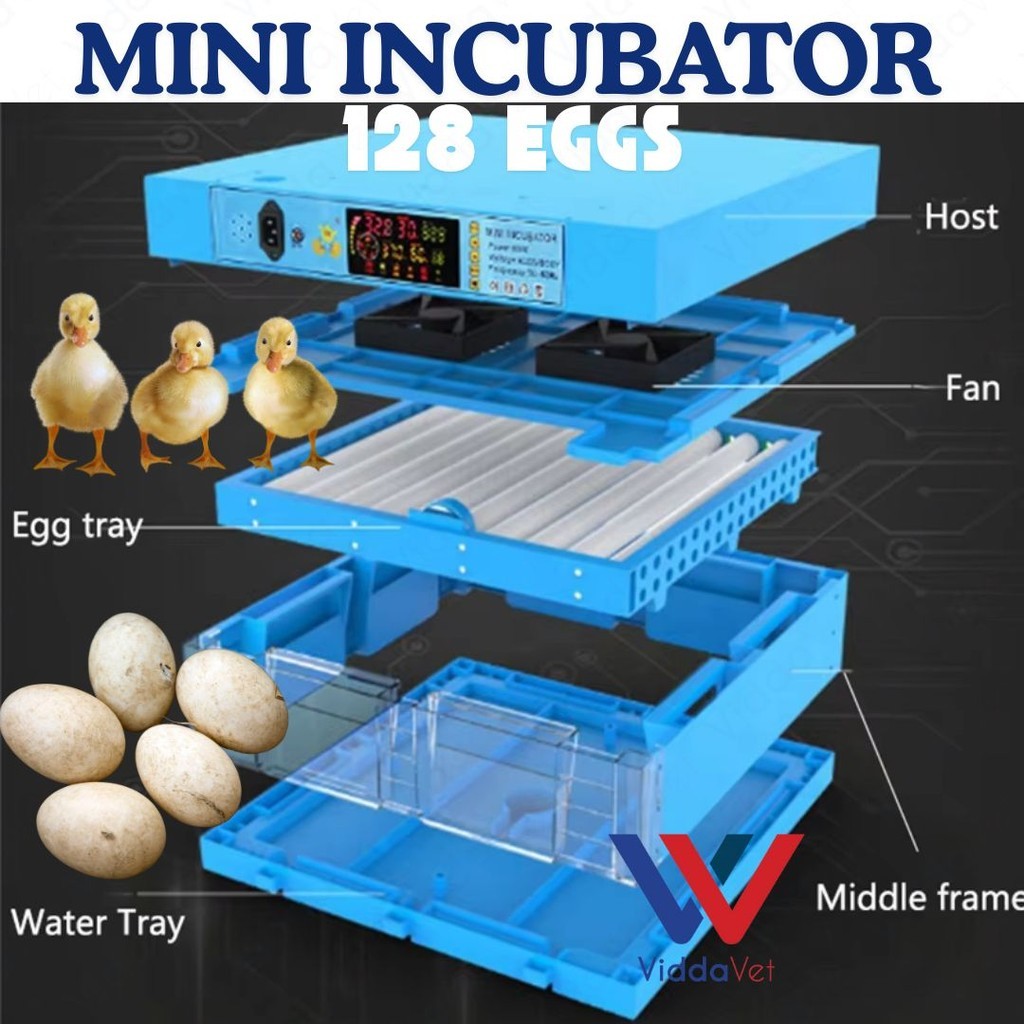 128 Eggs Mini Incubator for Poultry Quiet Fan and Humidity Regulation ...