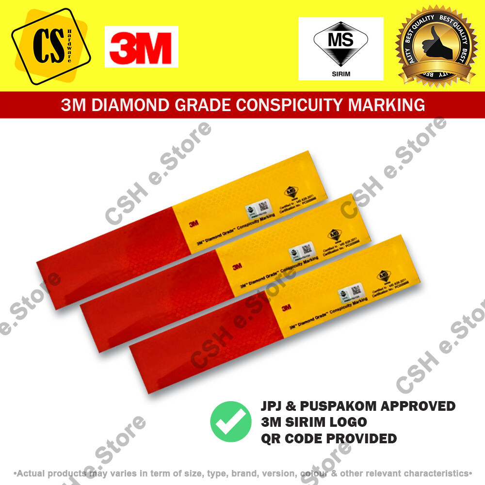 3M Diamond Grade Conspiculty Marking 2PCS 30cmx5cm Red Yellow Side ...