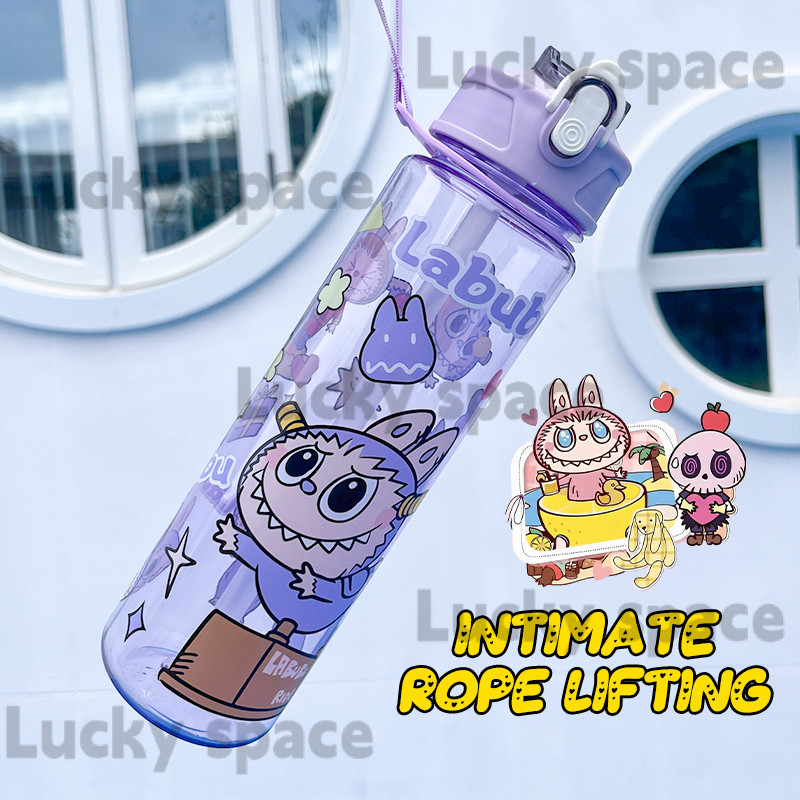 800ml Botol Air Labubu Water Bottle Kids Straw Bpa Free Botol ...