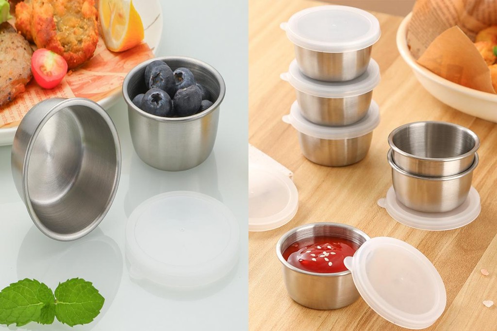 angeyong Sauce Dip Containers with Silicone Lids Stainless Steel Sauce ...