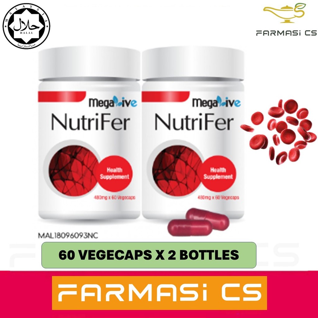 MegaLive NutriFer 480mg x 60 Vegecaps x 2 bottles ( TWIN ) EXP: 07/2026 ...