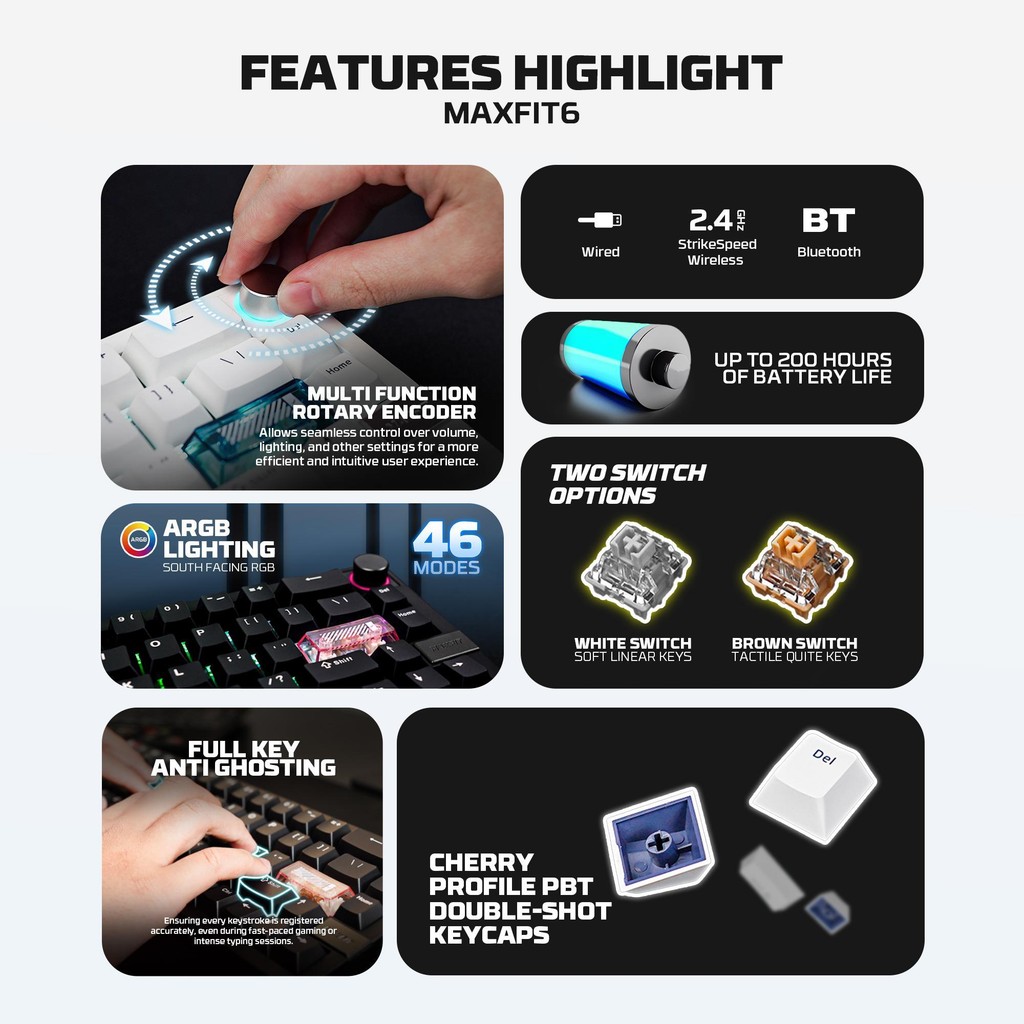 FANTECH MK920 ATOM PRO 66 KEY WIRELESS GAMING MECHANICAL KEYBOARD ...