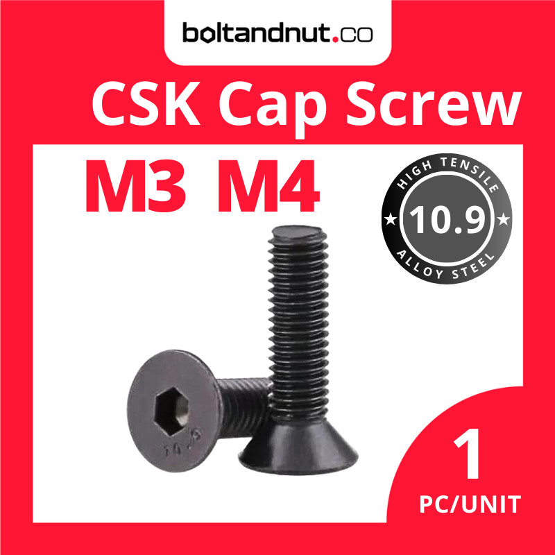 M3 M4 Hex Socket CSK Cap Screw DIN7991 | Alloy Steel Grade 10.9 | Black ...