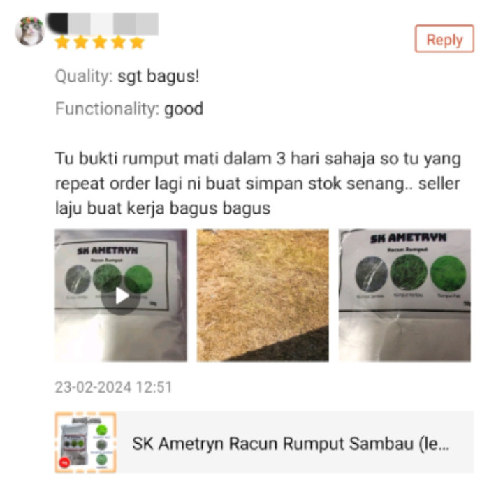 SK Ametryn 80WG Racun Rumput Sambau Degil & Lalang | Ubat Rumput Serbuk ...