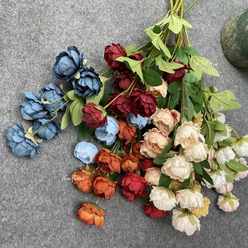 (6HEADS) TEA PEONY FLOWER Artificial Fake Plant Bouquet Plastic Wedding ...