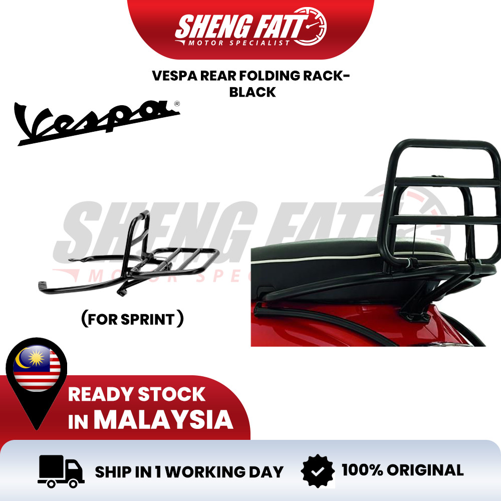 VESPA Sprint Rear Folding Rack Black Scooter Luggage Carrier Storage ...