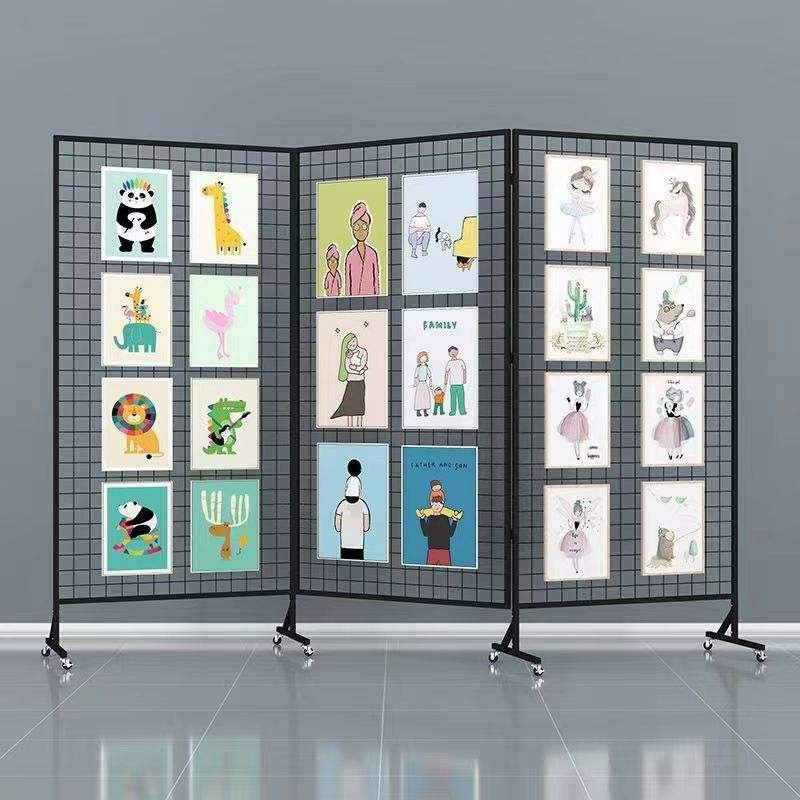 Folding Grid Display Stand Mobile Studio Kindergarten Art Exhibition ...