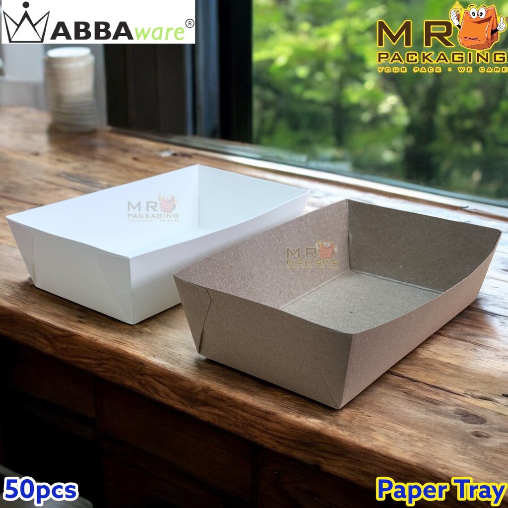 Paper Tray ( 50pcs± ) ABBAware Rakki Food Grade - Disposable Paper Tray ...
