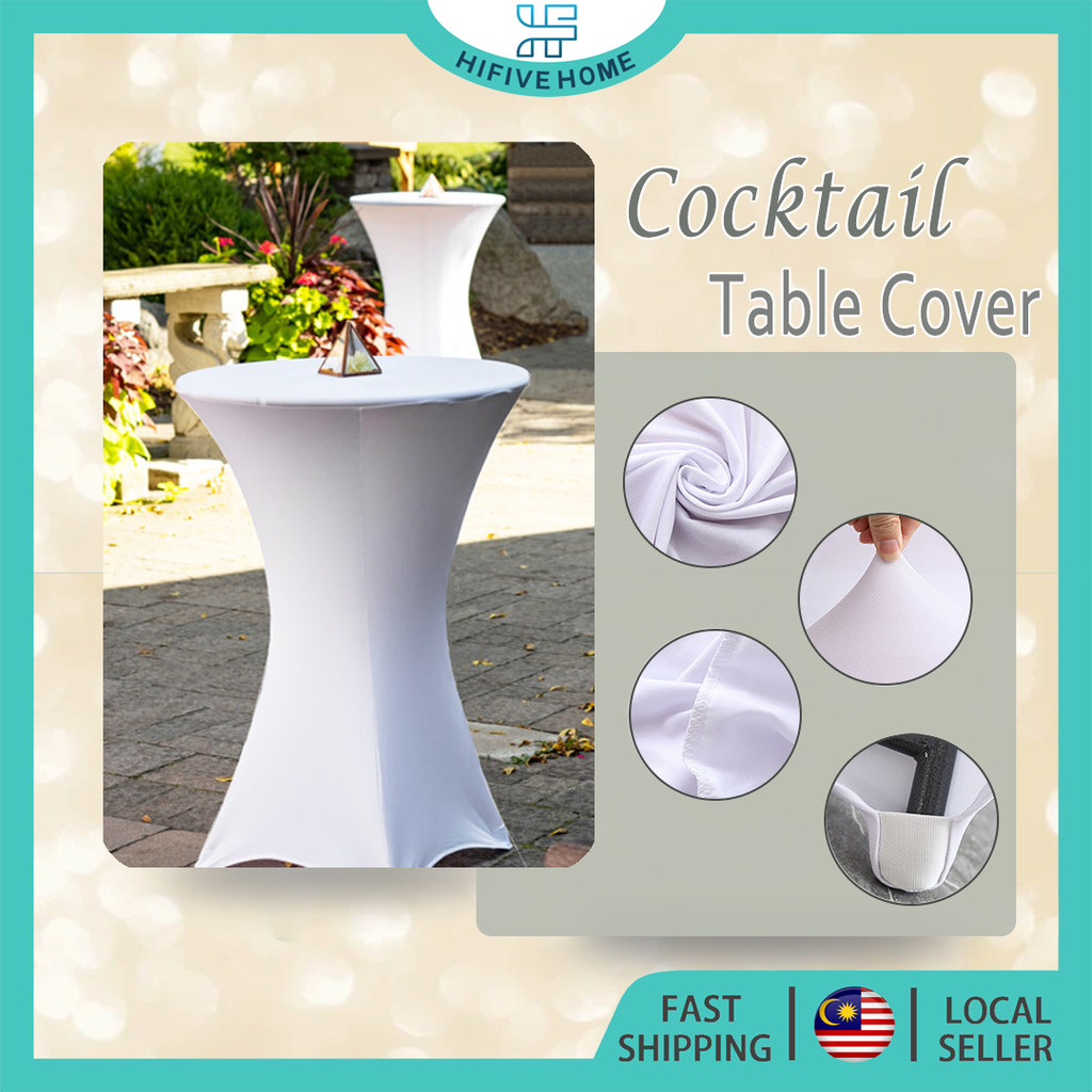 Round Cocktail Elastic Table Cloth Alas Meja Tinggi Bar Spandex Cover ...