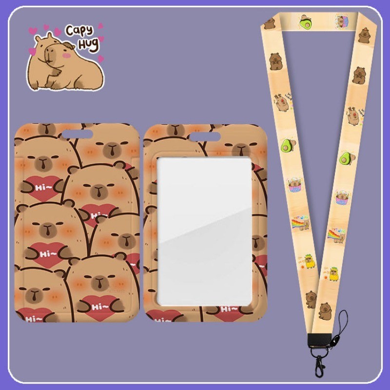 Cartoon Capybara Lanyards and Name Tags Thick Transparent Card ...