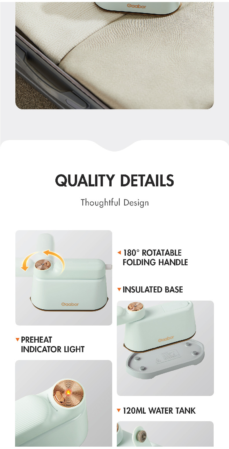 Gaabor Travel Portable Electric Steam Iron 1200W Wet & Dry Iron Steamer ...