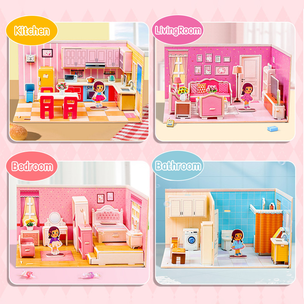 BEVAVAR 3D Miniature House Puzzle for Kids Cut-free DIY Doll House ...