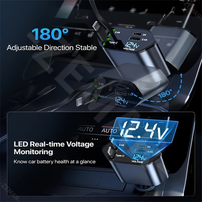 4 in 1 Hyundai Car Charger Super Fast Charging Universal USB Type-C IOS ...