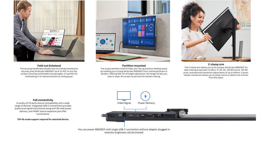 Asus 22" Zenscreen MB229CF IPS FHD 100Hz 2.1 Sub-woofer USB-C PD60W C ...