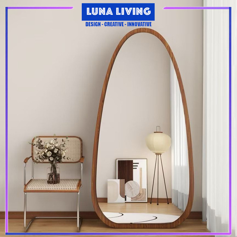 Nordic Full Length Wood Frame Egg Shape Mirror Stand Mirror Cermin ...