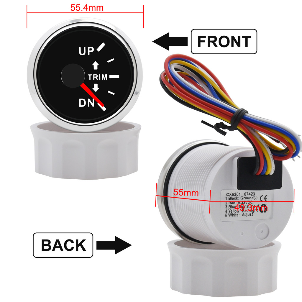 HD 52mm Boat Marine Trim Meter UP-DN Trim Tilt Indicator Meter 2 Inch ...