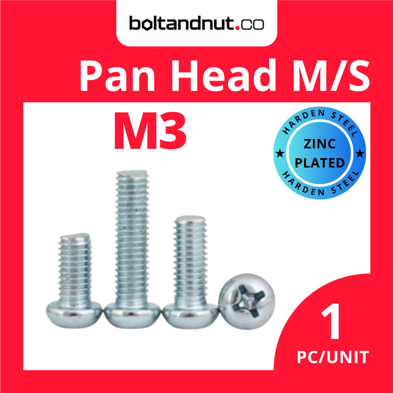 M3 Phillips Pan Head Screw JIS | Zinc Plating | Round Head Screw ...