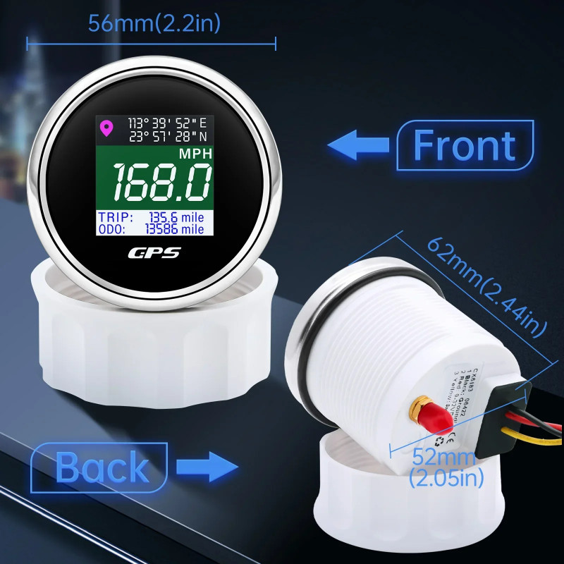 QD 52MM GPS Digital Speed Meter With GPS Antenna TFT Screen For Boat ...