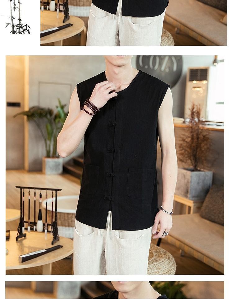 【Ready Stock】夏季复古中国风盘扣棉麻背心男唐装汉服汗衫青年无袖衬衫休闲坎肩underwaist vest | Shopee ...