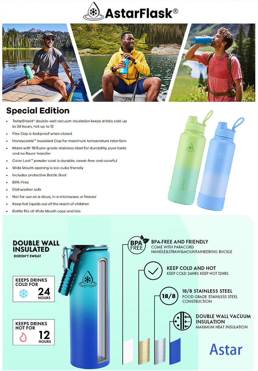 AstarFlask Botol Air 650ml 1000ml 1200ml Tumbler Tahan Sejuk Wide Mouth ...