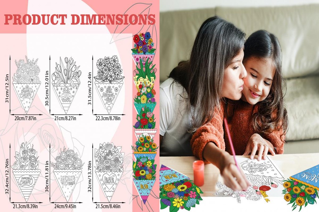 Lahtialu Paintable Floral Greeting Card Diy Mother's Day Flower Bouquet ...