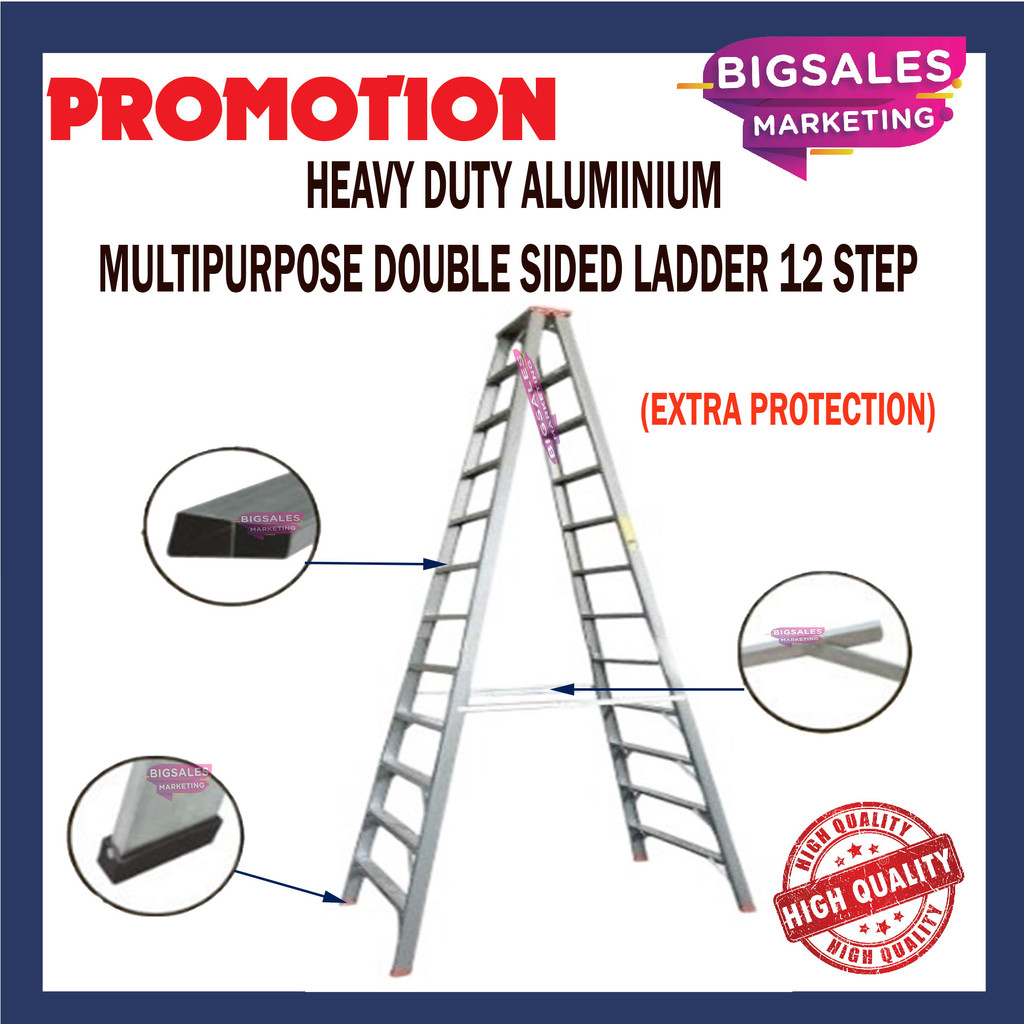 12 Steps BIGSALES Aluminium Double Sided Ladder / Tangga 12 Steps ...