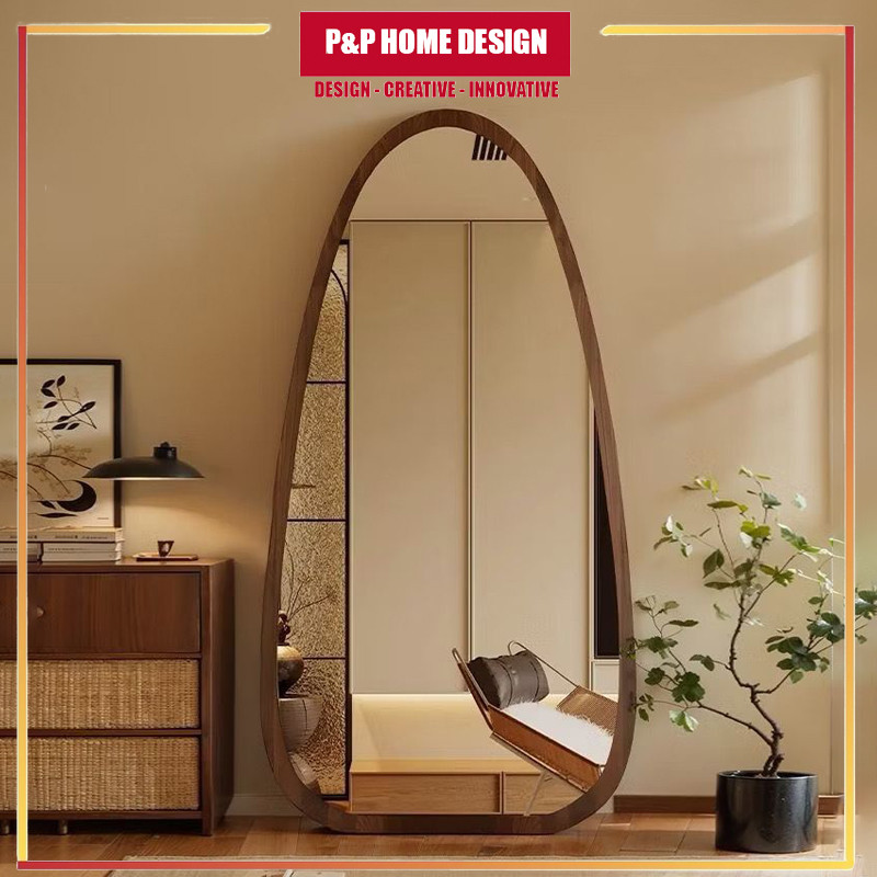 Full Length Wood Frame Egg Shape Mirror Stand Mirror Cermin Tinggi ...