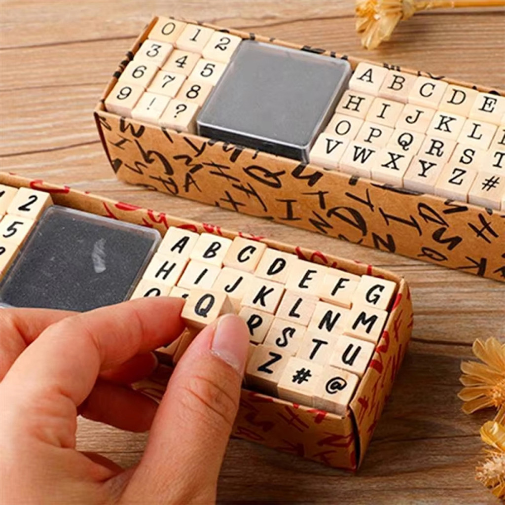 40Pcs/set Letter Stamping Kit Vintage Alphabet Symbols Wooden Rubber ...