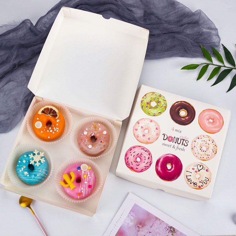 Colorful Donut Packaging Box Paper Box 1/2/3/4 Pieces Various Cakes And ...