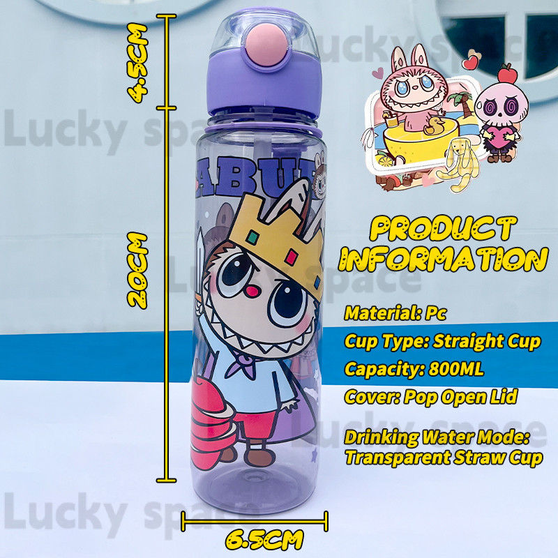 700ml Botol Air Labubu Water Bottle Kids Straw Bpa Free Botol ...
