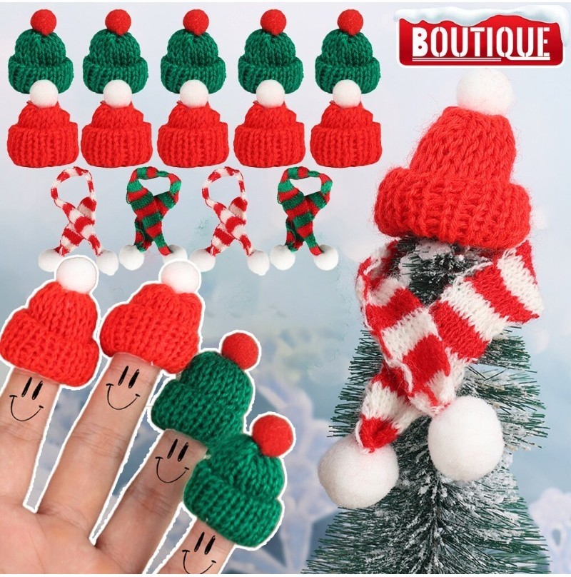 20Pcs Mini Christmas Hat & Scarf Ornament - DIY Knitting Santa Hat ...