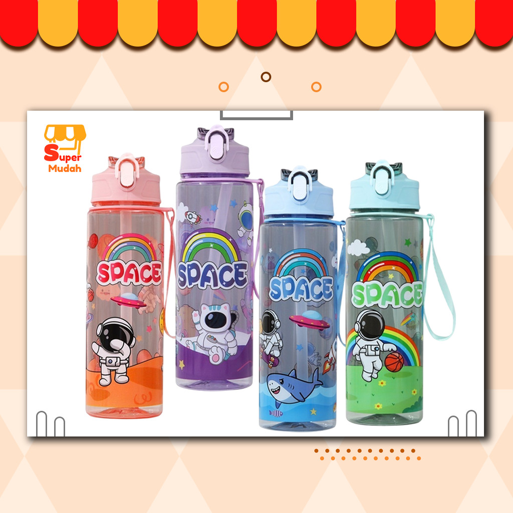 Botol Air Angkasa 800ml dengan Jerami Botol Skala Mudah Alih Comel ...