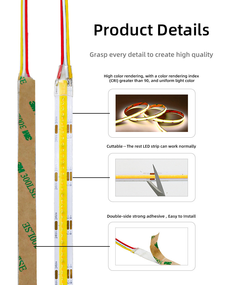 5M/A roll High Density 608Leds Dimmable Dual Color LED Strip DC12V 24V Stair Linear 8mm 10mm ...