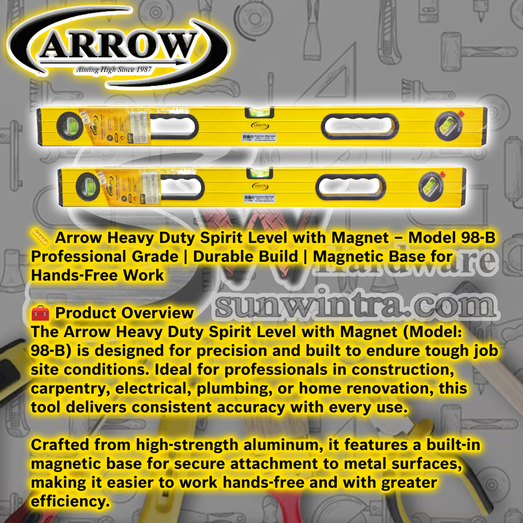 ARROW HEAVY DUTY SPIRIT LEVEL WITH MAGNET [6 DIFFERENT SIZE AVAILABLE ...